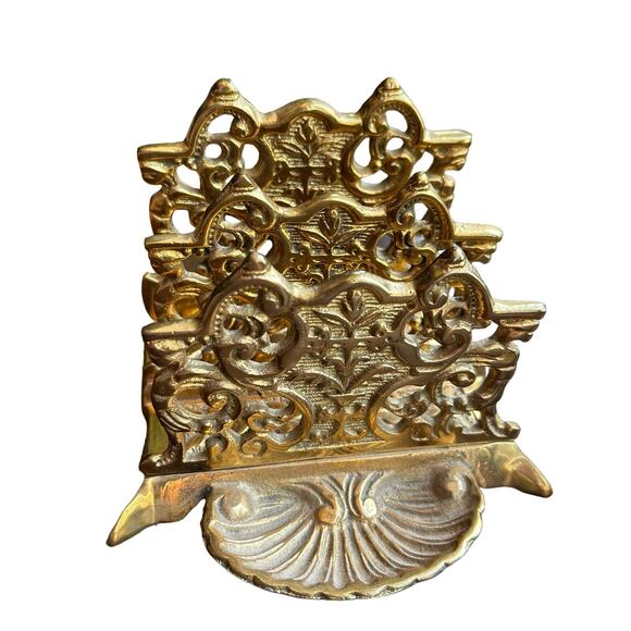 Unbranded | Accents | Art Deco Embossed Ornate Brass Letter Rack 3 Tier ...